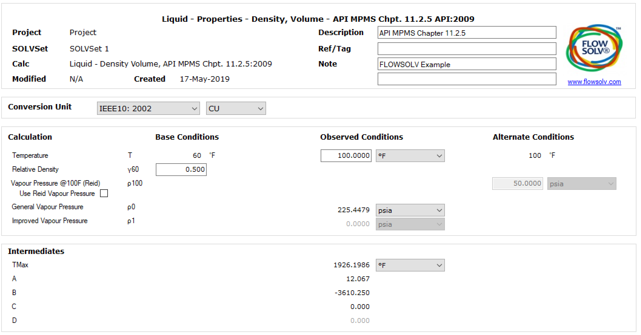 Calculation Methods - API MPMS Chpt. 11.2.5:2009